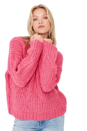 Trendyol Damen Crew Neck Jumper, Plain, Oversize Sweatshirt, Fuchsia, S EU