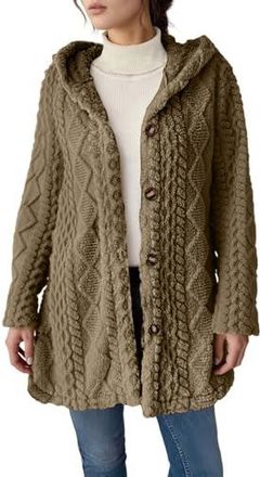 Generico Veste en tricot pour femme - Veste légère en peluche - Cardigan élégant avec poches - Pull en oïco épais - Cardigan long en tricot à manches longues a