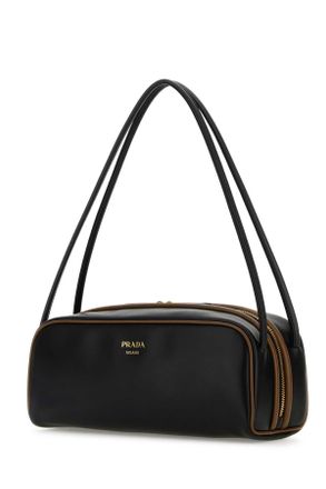 Prada Womens Black Leather Shoulder Bag Nero+nocciola Vitello Borse A Mano