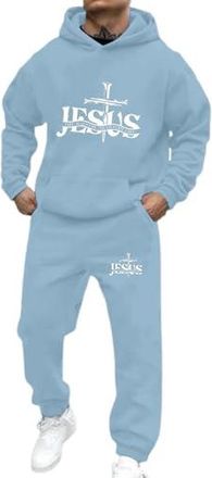 Generic Surv&ecirc;tement pour homme - Ensemble complet imprim&eacute; &agrave; manches longues - Sweat &agrave; capuche - Ensemble de jogging &eacute;l&eacute;gant et moderne - 2 pi&egrave;ces, 09 _Bleu cl