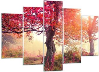 Arttor Mehrteilige Bilder auf Glas 150x100cm Glasbild Baum Natur Wiese Groß XXL Wanddeko Schlafzimmer Küche Set 5 teilige Wandbilder Dekoration Wohnzimmer Mo
