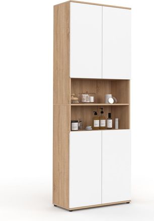 IDMarket Badezimmerschrank Tomi, 4 Türen, 2 Fächer, Buche-Optik, Weiß