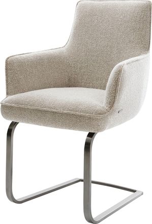 DELIFE Schwingstuhl Heira-Flex mit Armlehnen Freischwinger flach Graphit Webstoff Soft Beige Taschenfederkern