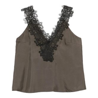 R&oacute;he Femme, Tops, Brun, Taille: 34 FR Top en soie et dentelle &agrave; col en V