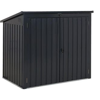 Beliani Ger&auml;tehaus Graphitgrau Metall Stahl-Trapezblech 158 cm Abschlie&szlig;bar mit 2 T&uuml;ren Pultdach M&uuml;lltonnenverkleidung Modern Garten Au&szlig;enbereich