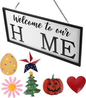 Garneck Austauschbares Willkommensschild Aus Metall Für Haustür Und Veranda Mit Aufgehängtem Seil Zur Wanddekoration Und Saisonalem Einsatz