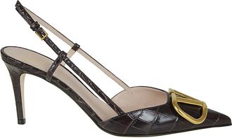 Valentino Garavani Femme, Chaussures, Brun, Taille: 37 1/2 EU Escarpin Slingback 80 mm VLogo Signature en cuir de veau