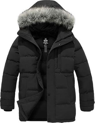 Wantdo Doudoune Homme Manteau Hiver Chaude Polyvalente Mi-longue Veste Imperm&eacute;able avec Capuchon en Fourrure pour Neige, Randonn&eacute;e, Voyage Noir 2XL