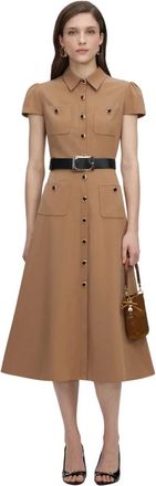 Self Portrait Robe mi-longue ceintur&eacute;e en serg&eacute; - Femme - Robes - Beige - Taille: 36 FR