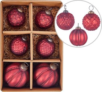 Beliani Christbaumschmuck 6er Set Glas rot antik Weihnachtskugeln handgemacht Argentin