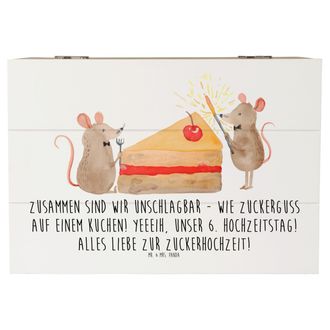 Mr. & Mrs. Panda 22 x 15 cm Holzkiste 6. Hochzeitstag Zuckerhochzeit - Geschenk, Partnerschaft feiern, Jahrestag, besondere Anl&auml;sse, Truhe