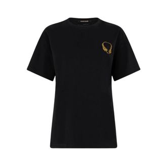 Roberto Cavalli Femme, Tops, Noir, Taille: 38 FR T-shirt en coton avec Tigres