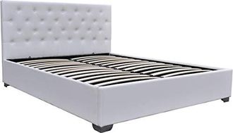 Habitat et Jardin Lit Double Tino en Simili Blanc avec Coffre Rangements 160 x 200 cm | Cadre de Lit 2 Places Design | Sommier &agrave; Lattes et T&ecirc;te de Lit Inclus