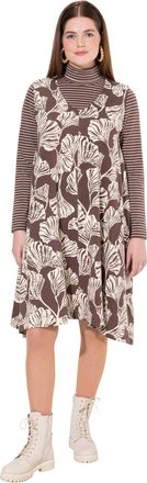 Ulla Popken Damen gro&szlig;e Gr&ouml;&szlig;en &Uuml;bergr&ouml;&szlig;en Plus Size Sweatkleid, Bl&auml;tter, V-Ausschnitt, &auml;rmellos, Biobaumwolle Dunkles Taupe 46+ 831958350-46+