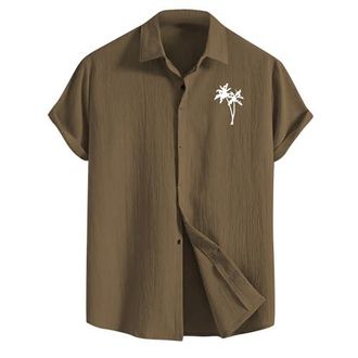 Generic Chemise en lin pour homme - Chemise classique en coton blanc - Chemises en lin &agrave; col en V - Lot de t-shirts de plage d&eacute;t&eacute; &agrave; manches courtes pour le Ro