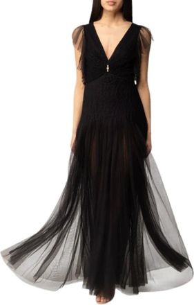 Elisabetta Franchi Femme, Robes, Brun, Taille: 42 FR Robe Maxi &agrave; Volants et Col V