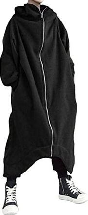 ORANDESIGNE Femme Sweats Long &agrave; Capuche Zipp&eacute; Grande Taille Manteau Longue Hoodie Hiver Chaud Veste Coupe-Vent avec Poches A Noir L