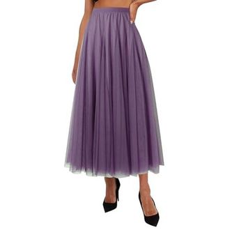 Generic Jupe en maille - Jupe de f&eacute;e - Jupe mi-longue - Jupe de danse - Plage, lilas, L