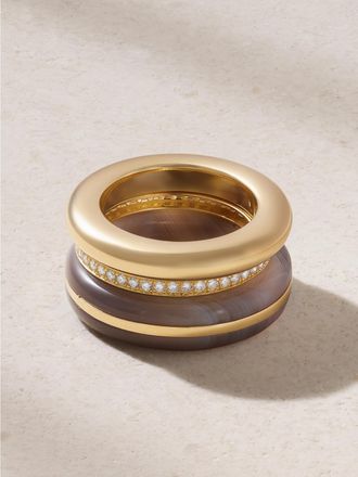 By Pariah Classic Stack Set Aus Drei Ringen Aus Achat Und Recyceltem 14 Karat Gold Mit Diamanten