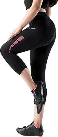 Santic Pantalon de Cyclisme pour Femme 3/4 rembourr&eacute; &agrave; Taille Haute Capris de Cyclisme pour Femme avec Poches UPF50+