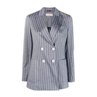 Circolo 1901 Blauer Nadelstreifen Doppelreiher Blazer - - Jackets - Damen - Blau - XL