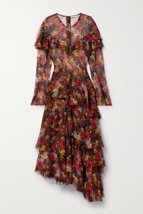 D&ocirc;en Alouette Asymmetrisches Maxikleid Aus Seiden-georgette Mit Blumenprint Und R&uuml;schen - Mehrfarbig