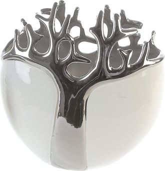 Gilde Vase Tree - Keramik - weiß mit silbernem Baumdesign - Dekovase - Höhe 21 cm