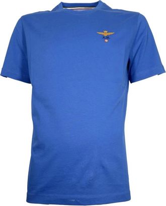 Aeronautica Basic Baumwoll-Rundhals-T-Shirt Blau - - Tops - Herren - Blau - 4XL