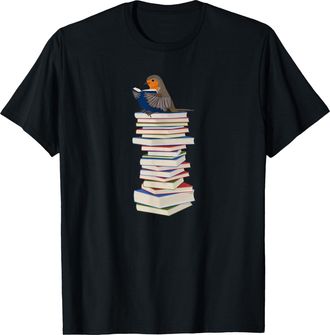 jz.birds Rotkehlchen liest Bücher Vogelfreund Bücherwurm Vogel T-Shirt