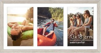 Americanflat Bilderrahmen Collage 13x18 cm Treibholz - Bilderrahmen 20x41 cm mit Passepartout f&uuml;r drei 13x18 cm Fotos - Fotorahmen f&uuml;r Mehrere Bilder der Familie -