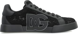 Dolce & Gabbana Womens Low-Top Sneakers With Leather Inserts Black Viscose Trainers