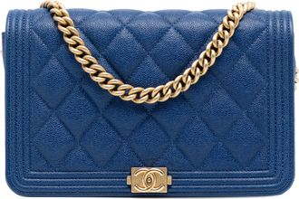 Chanel Blue Quilted Caviar Boy Wallet on Chain