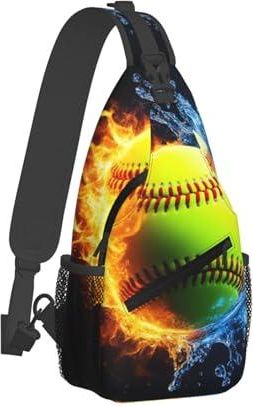 Generic Mode Sacoche Homme Bandouliere Softball, eau glac&eacute;e, feu et flamme Sacs &agrave; Bandouli&egrave;re Polyester Sling Sac &agrave; Dos pour &eacute;cole Femme Homme