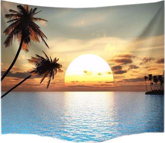 A.Monamour Strand Sonnenuntergang Landschaft Tapisserie Wanddekor Wandteppiche 153x130cm