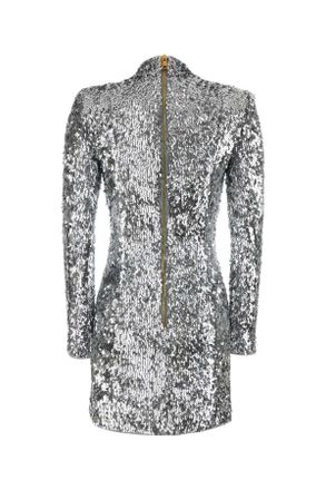 Balmain Womens Silver Sequins Mini Dress 9fc Argent&eacute; Abiti