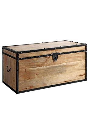 Landscape Truhe, Natur, Schwarz, Holz, Metall, Mangoholz, Hartholz, Holz, 80x40x40 cm, Deckel, Tragegriff, Deckel aufklappbar, Holzm&ouml;bel, Kleinm&ouml;bel Holz, Holzt