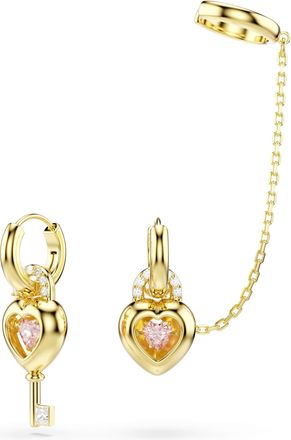 Swarovski Idyllia Drop-Ohrh&auml;nger mit Ohrspange, Verschiedene Schliffe, Herz mit Schl&uuml;ssel, Rosa, Goldlegierungsschicht