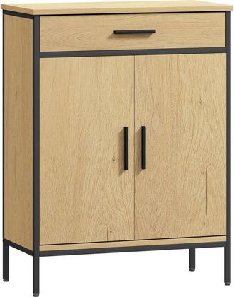 HOMCOM Homcom - Meuble bas de salle de bain métal bois style industriel - buffet 2 portes étagère tiroir - dim. 60 x 30 x 80 cm