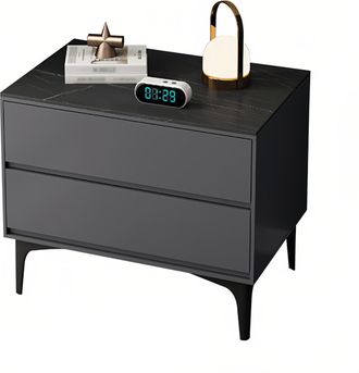 Generic Minimalistischer Nachttisch Mit 2 Schubladen Und Schieferplatte, Leisen Führungsschienen Und Beinen Aus Kohlenstoffstahl, Beistelltisch Zur Aufbewahru