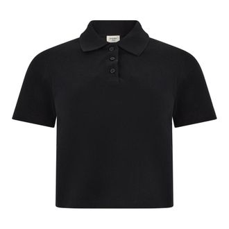 Saint Laurent Cassandre Stickerei Cropped Polo - - Tops - Damen - Schwarzk - S