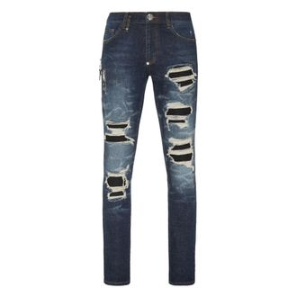 Philipp Plein Homme, Jeans, Bleu, Taille: W25 Pantalon 5 Poches en Denim Stretch Tie-dye