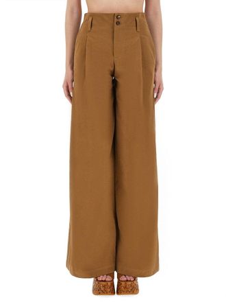 Chlo&eacute; Cotton Wide-Leg Trousers - Brown