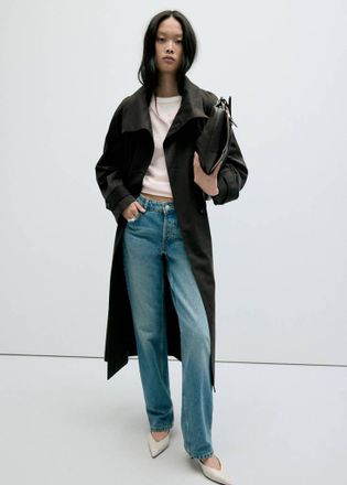 Mango Trench long avec col montant et ceinture chocolat - Femme - XXS - MANGO