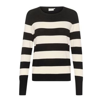 Kaffe Gestreifter Strickpullover Schwarz / Turteltaube - - Knitwear - Damen - Mehrfarbig - M