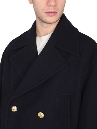 Palm Angels Double-Breasted Virgin Wool Coat - Blue