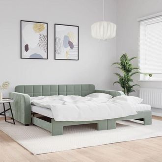 vidaXL Vidaxl - Lit de jour et gigogne et matelas gris clair 100x200 cm velours