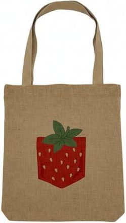 Fabulous Sac Shopping Tote Bag Aspect Lin - Poche Fraise Printemps Fruit Mignon Illustration Dessin - Sac de Courses Toile Epaisse 360g Beige Naturel Cabas Por