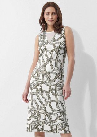Alba Moda Midikleid Knielanges Etuikleid mit Mesheinsatz Grafisches Design mit Rundhalsausschnitt und Zipper hinten