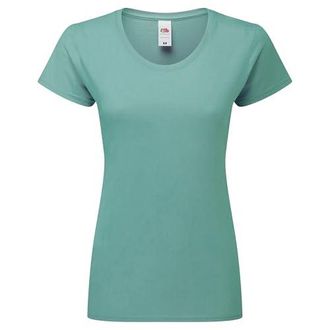 Fruit Of The Loom Ladies Iconic 195 - T-shirt moulant pour femme en coton peign&eacute;, col rond, basique avec coutures lat&eacute;rales, sauge, L