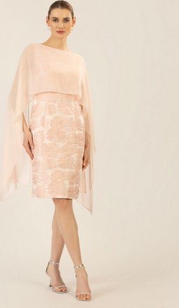 Apart Abendkleid mit gl&auml;nzenden Bl&uuml;ten und angearbeitetem Cape aus Chiffon